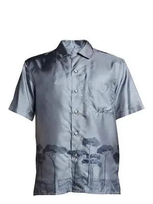 Brioni Roman Tree-print Silk Camp Shirt - Sapphire Multi