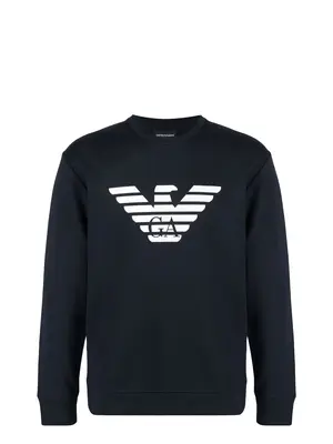 Emporio Armani Logo Print Crew Neck Sweatshirt - Blue