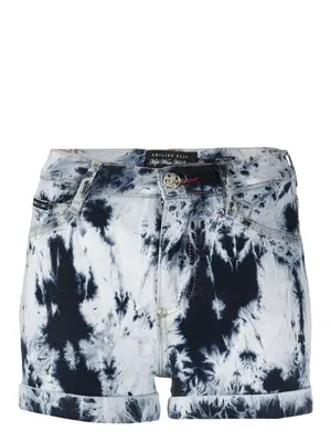 Philipp Plein Bleached Denim Mini Shorts - Blue