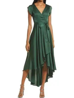 Lulus Satin High-Low Dress Hunter Green