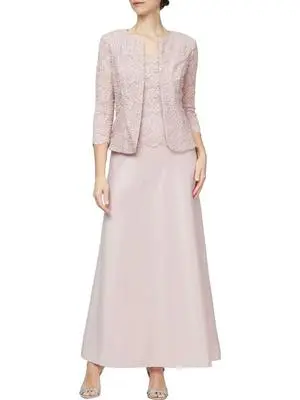 Alex Evenings Embroidered Lace Gown With Jacket Blush