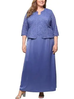 Alex Evenings Embroidered Lace Gown With Jacket - Cornflower