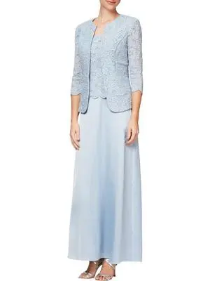 Alex Evenings Alex Evenings Embroidered Lace Gown With Jacket Hydrangea