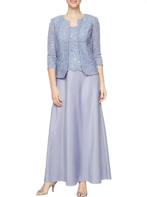 Alex Evenings Alex Evenings Embroidered Lace Gown With Jacket Lavender