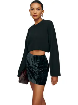 REFORMATION Veranda Mini Skirt Black Crinkle Velvet