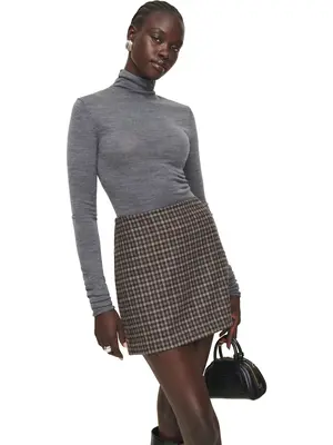 REFORMATION Veranda Mini Skirt Brown Check