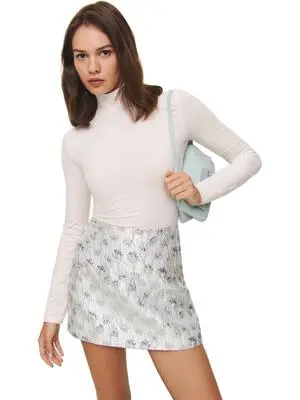 REFORMATION Veranda Mini Skirt Silver Jacquard