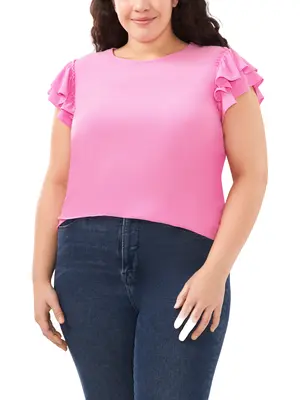 CECE DUPRAZ CeCe Double Ruffle Knit Top Bright Peony