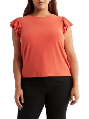 CECE DUPRAZ CeCe Double Ruffle Knit Top Chili Orange