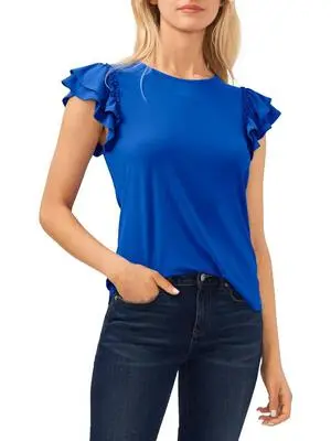 CECE DUPRAZ CeCe Double Ruffle Knit Top Deep Royal Blue