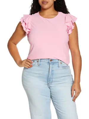 CECE DUPRAZ CeCe Double Ruffle Knit Top Pink Begonia