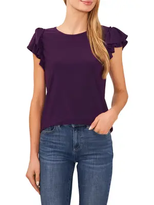 CECE DUPRAZ CeCe Double Ruffle Knit Top Plum