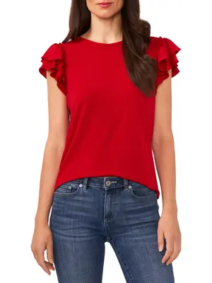 CECE DUPRAZ CeCe Double Ruffle Knit Top Spiced Red
