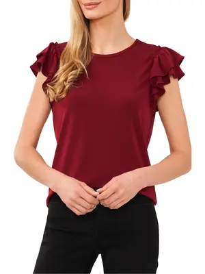 CECE DUPRAZ CeCe Double Ruffle Knit Top Wine