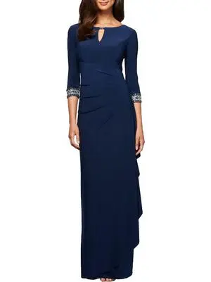 Alex Evenings Jeweled Cuff Column Gown - Cobalt