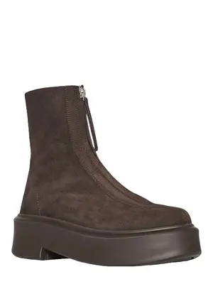 THE ROW Zip Platform Bootie Dark Brown