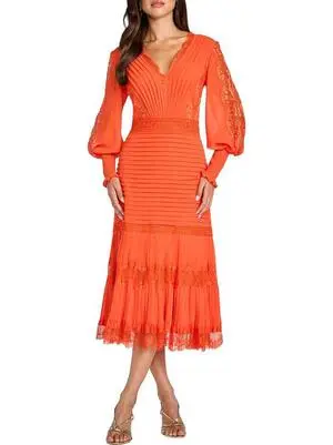 Tadashi Shoji Lace Pintuck Long-sleeve Cocktail Dress - Apricot