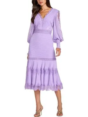 Tadashi Shoji Lace Pintuck Long-sleeve Cocktail Dress - Purple Haze