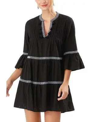 Tommy Bahama Embroidered Tiered Cotton Dress - Black