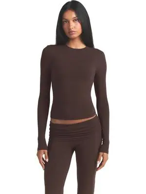 SKIMS Cotton Jersey Long Sleeve T-Shirt Espresso