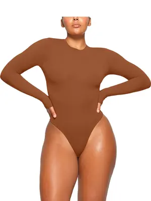 SKIMS Fits Everybody Long Sleeve Crew Neck Bodysuit Bronze