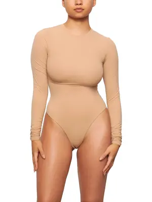 SKIMS Fits Everybody Long Sleeve Crew Neck Bodysuit Clay
