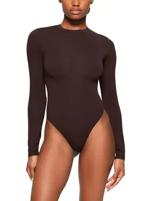 SKIMS Fits Everybody Long Sleeve Crew Neck Bodysuit Espresso