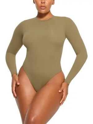SKIMS Fits Everybody Long Sleeve Crew Neck Bodysuit Khaki