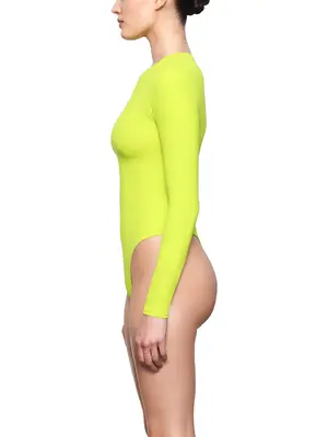 SKIMS Fits Everybody Long Sleeve Crew Neck Bodysuit Neon Lime