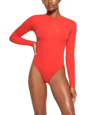 SKIMS Fits Everybody Long Sleeve Crew Neck Bodysuit Poppy