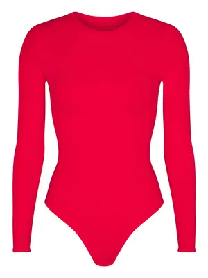 SKIMS Fits Everybody Long Sleeve Crew Neck Bodysuit Ruby