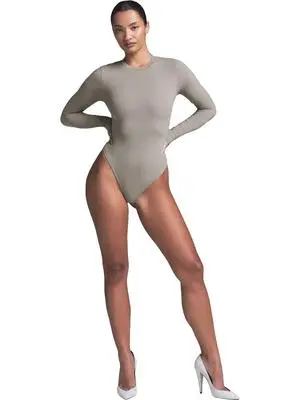 SKIMS Fits Everybody Long Sleeve Crew Neck Bodysuit Smoke