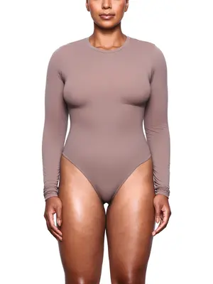 SKIMS Fits Everybody Long Sleeve Crew Neck Bodysuit Umber