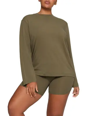 SKIMS Boyfriend Long Sleeve T-Shirt Army