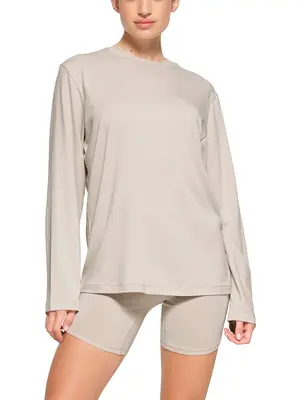 SKIMS Boyfriend Long Sleeve T-Shirt Stone