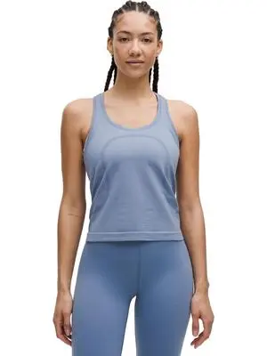 Lululemon Swiftly Tech Racerback Tank Top 2.0 Spandex Stripe Washed Denim/starch Blue