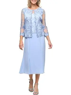 Alex Evenings Alex Evenings Mock Jacket Midi Dress Hydrangea