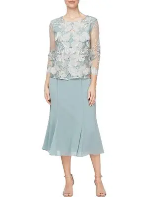 Alex Evenings Alex Evenings Mock Jacket Midi Dress Ice Sage