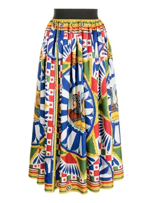 Dolce & Gabbana Dolce & Gabbana Carretto-Print Twill Midi Skirt Multicolour