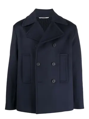 Valentino Garavani Ribbed-panel Double-breasted Coat - Blue