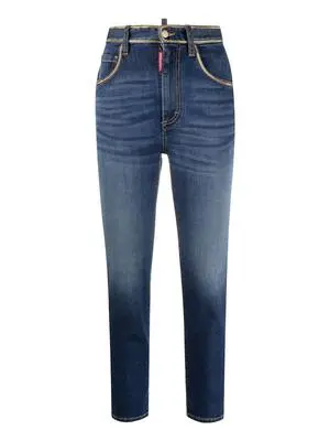 Dsquared2 High-waisted Chain-trim Cropped Jeans - Blue