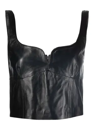 MANOKHI Cropped Leather Vest - Black