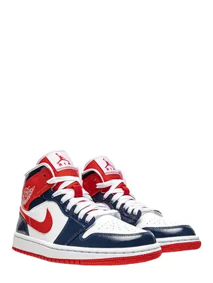 JORDAN Air 1 Mid Patent Leather Sneakers - White