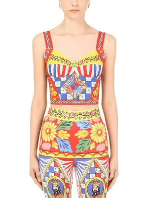 Dolce & Gabbana Carretto-print Bustier Top - Red