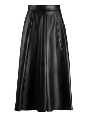 Ralph Lauren Leather A-line Midi Skirt - Black
