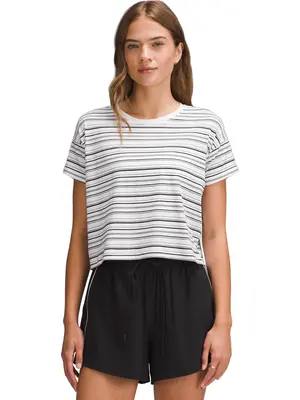 Lululemon Cates T-Shirt Cut Back Stripe White Black