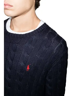 Polo Ralph Lauren Logo-embroidered Cable-knit Jumper - Blue