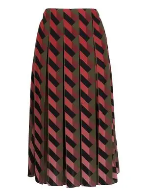 FERRAGAMO Geometric-print Pleated Long Skirt - Red