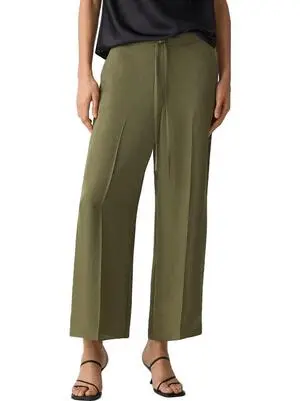 Theory Wide Leg Cropped Pants - Forest Moss