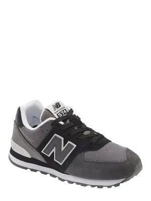 NEW BALANCE 574 Lace-Up Sneakers Black Suede